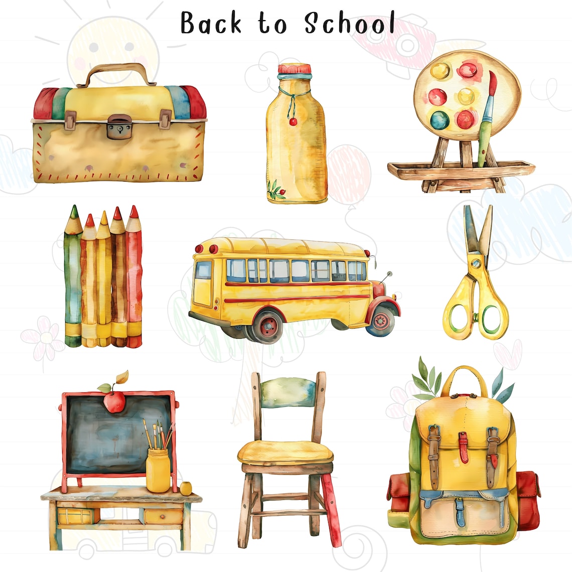 Watercolor Back to School Clipart Bundle, School Supplies, Classroom ...