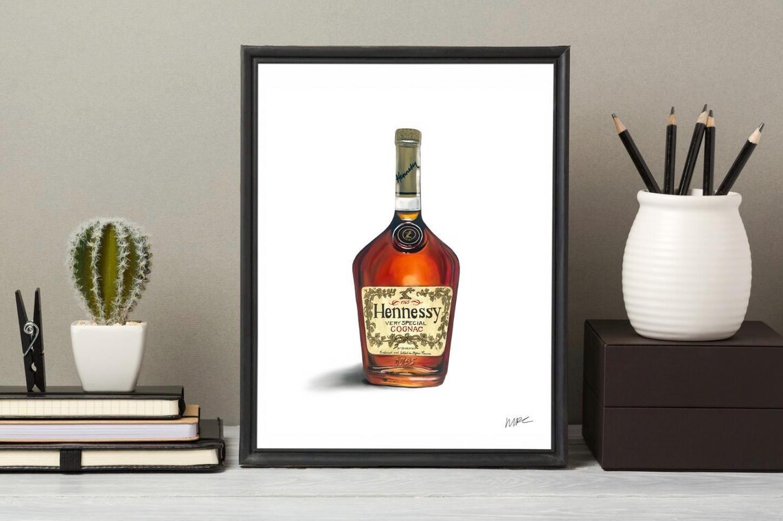 Hennessy Bottle Colored Pencil & Marker Drawing, Art Print Digital ...