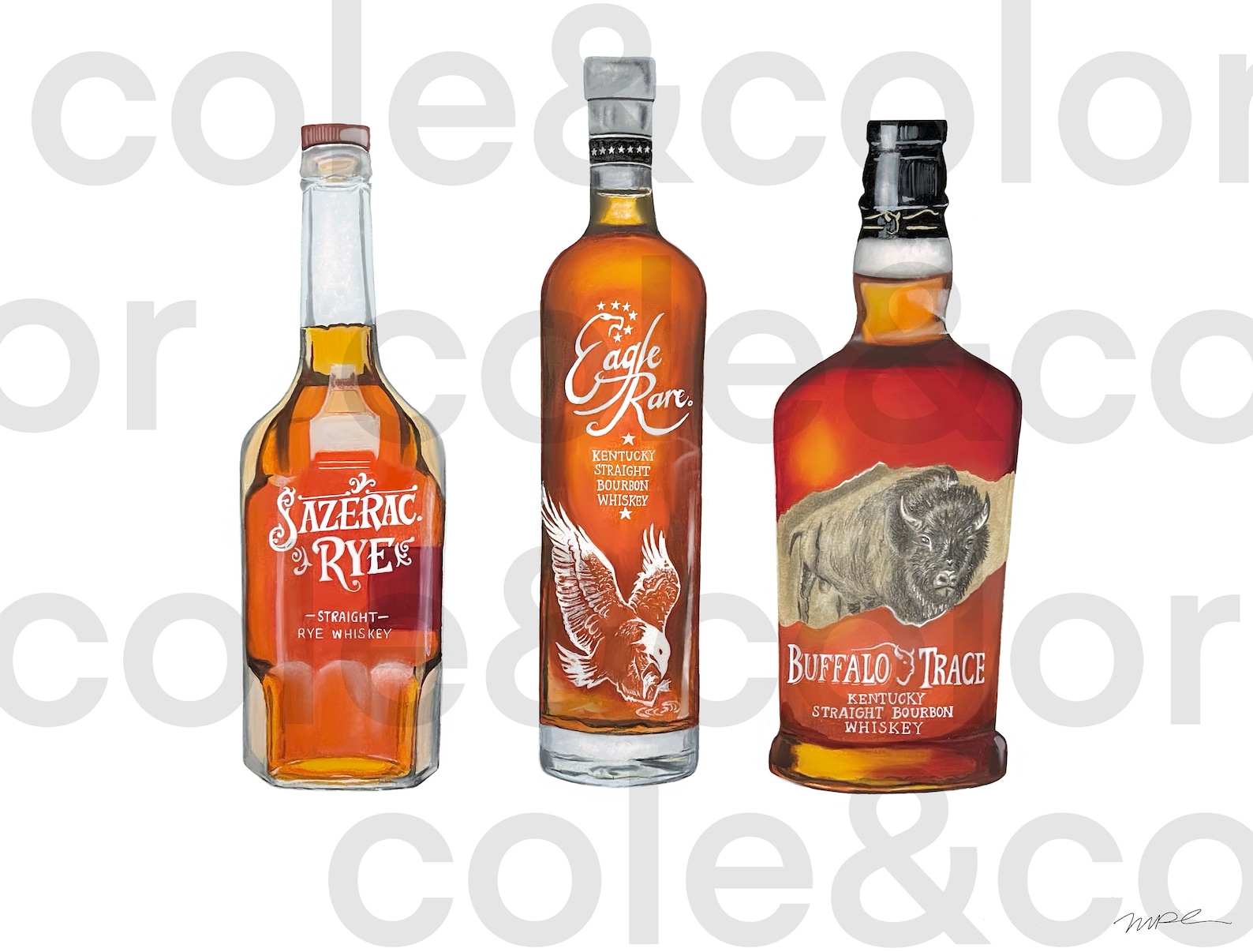 Whiskey Bottles Colored Pencil & Marker Drawing, Art Print Digital ...