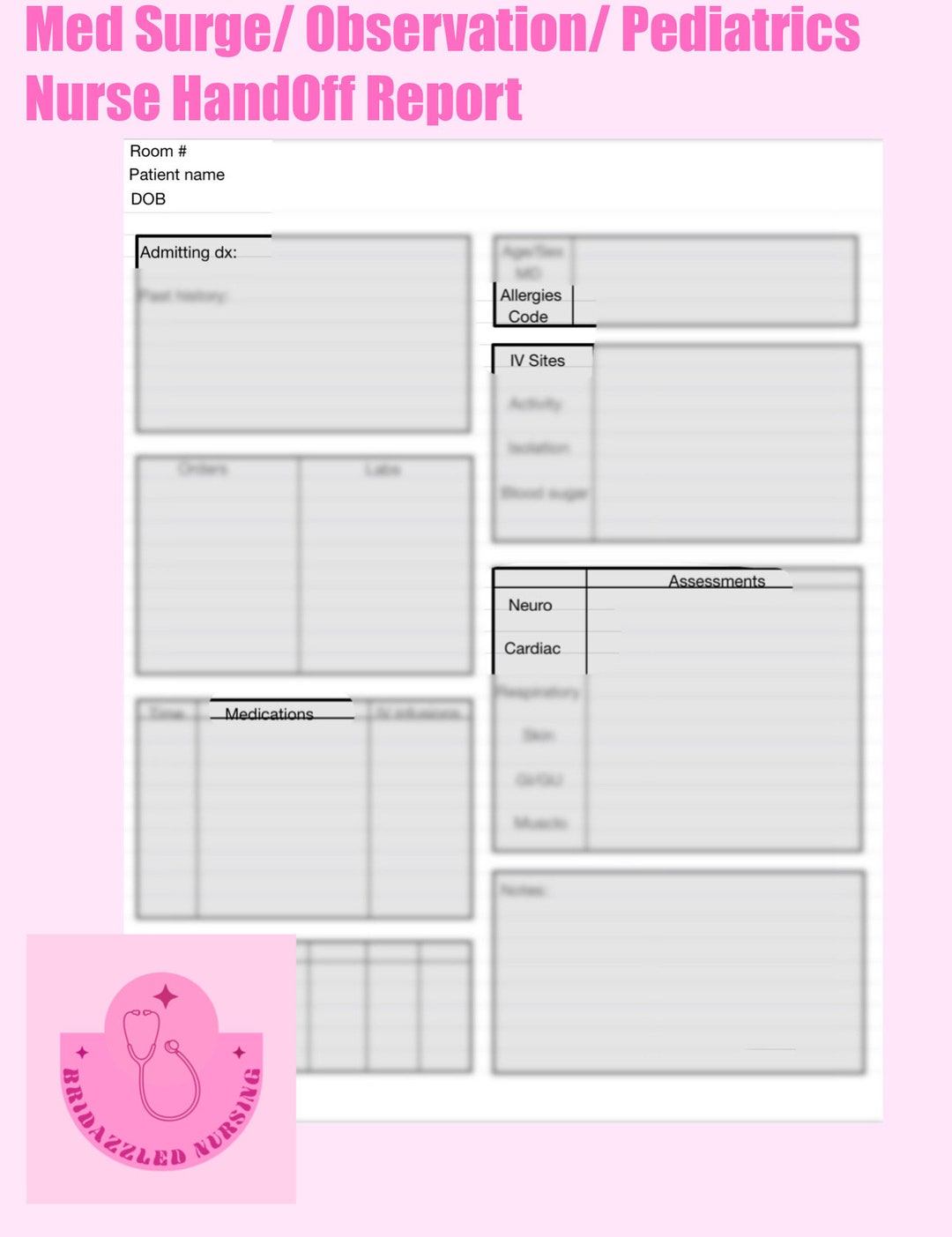 Med Surge Observation Pediatrics Nurse Report Sheet - Etsy