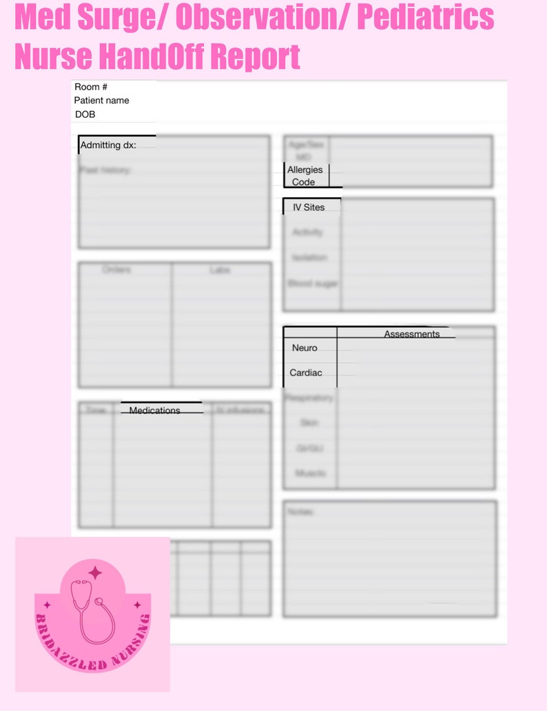 Med Surge Observation Pediatrics Nurse Report Sheet - Etsy