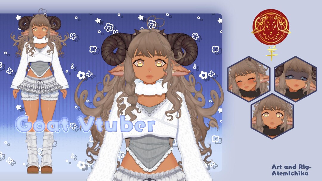 Live2d Premade Fully Rigged Vtuber Model Ready to Use Cute Goat/sheep ...