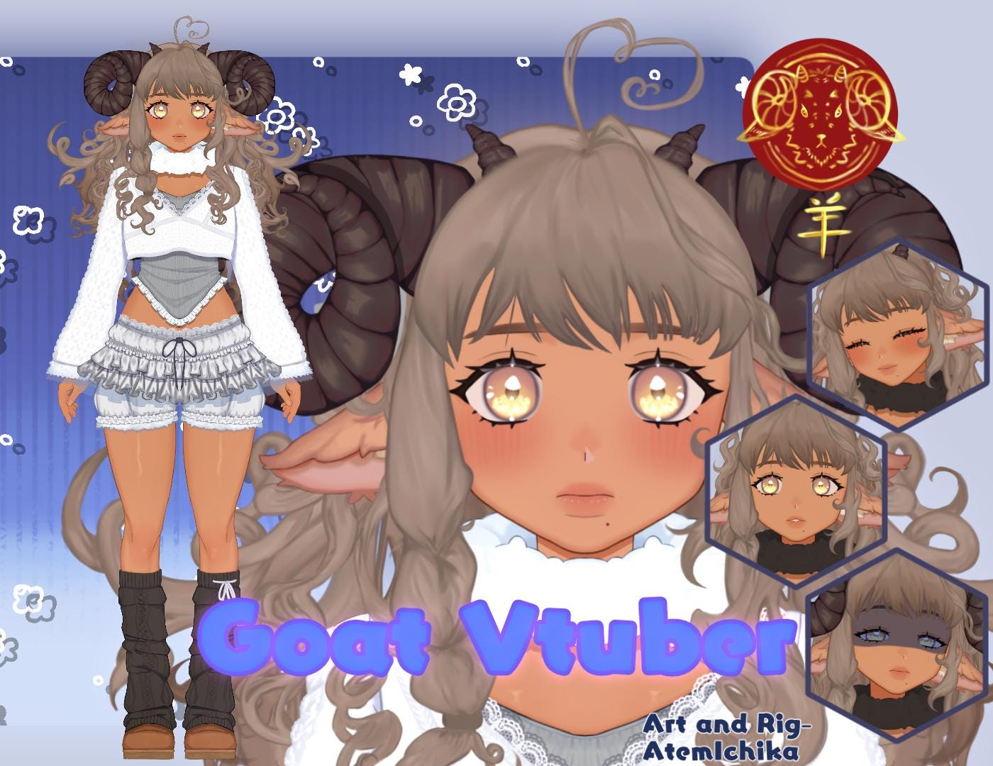Live2d Premade Fully Rigged Vtuber Model - Ready to Use - Cute Goat ...