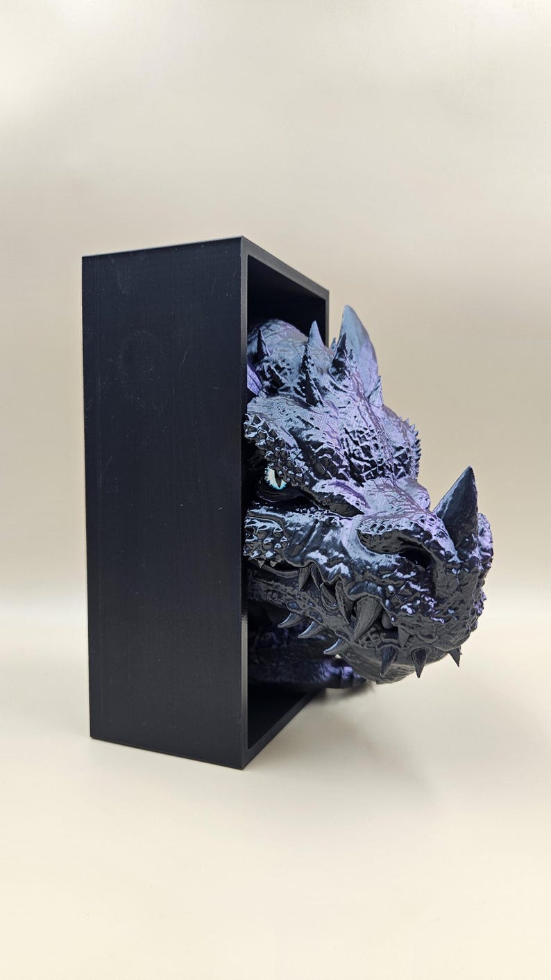 3D Printed Dragon Book Nook: Black-purple Shelf Decor, Personalized Eye ...