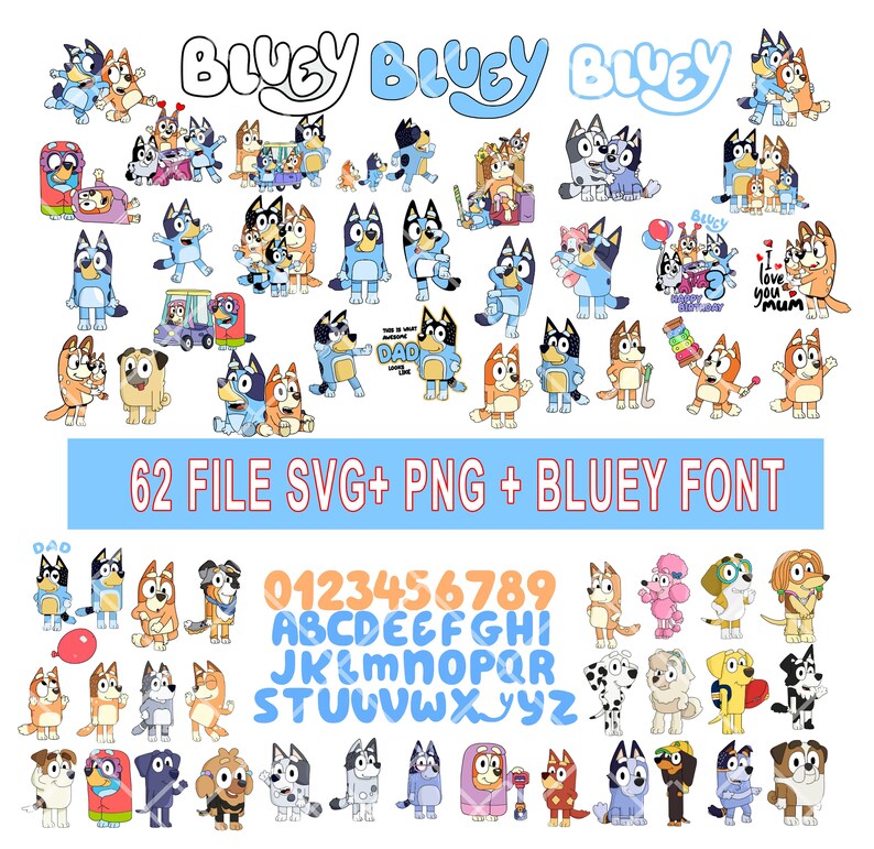 62 Bluey Bundle ,Bluey Font svg png Bluey Cut Files para Cricut, Bluey ...