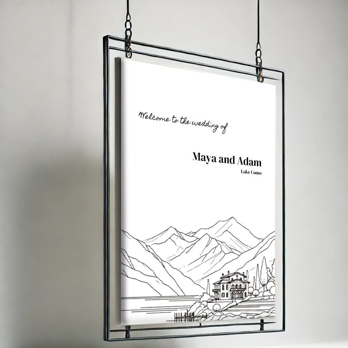 Lake Como Minimalist Illustration Wedding Welcome Sign Editable ...