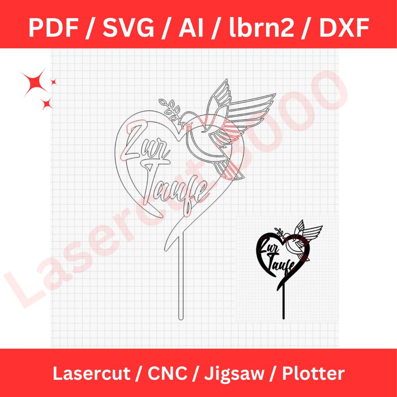 Caketopper Taufe SVG Ai DXF Lbrn2 PDF Vorlagen jigsaw cnc lasercutfile ...