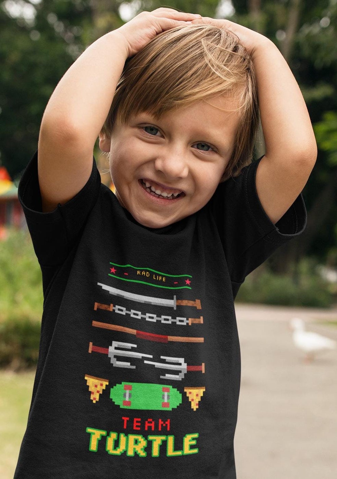 Kids 8 Bit Teenage Turtles Team Turtle Tee Retro Video Game Graphic Tee ...