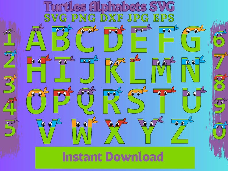 Ninja Turtle Font Svg,retro Fonts,digital Arts,digital Download,wizard ...