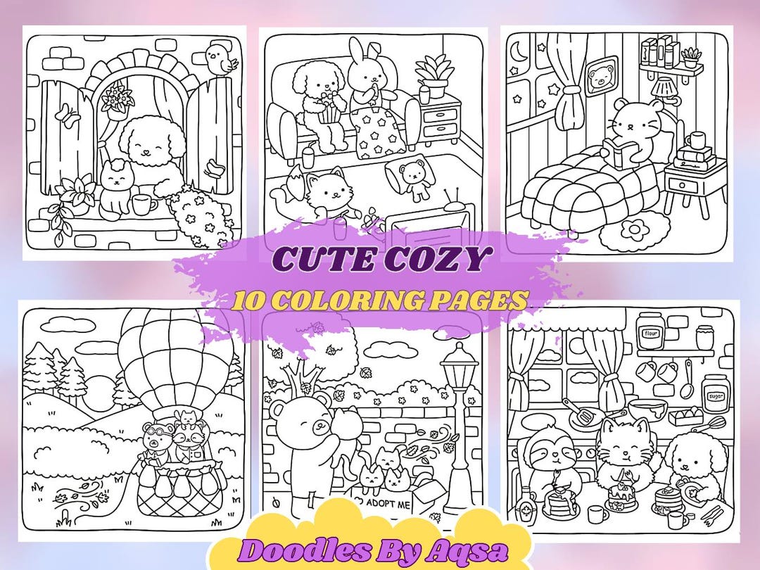 Cozy Cuties: Super Cute & Cozy Coloring Pages, 10 Adorable PDF ...