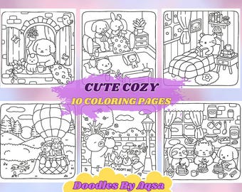 Comfy Cuties: Super Cute & Cozy Coloring Pages, 6 Adorable PDF and PNG ...