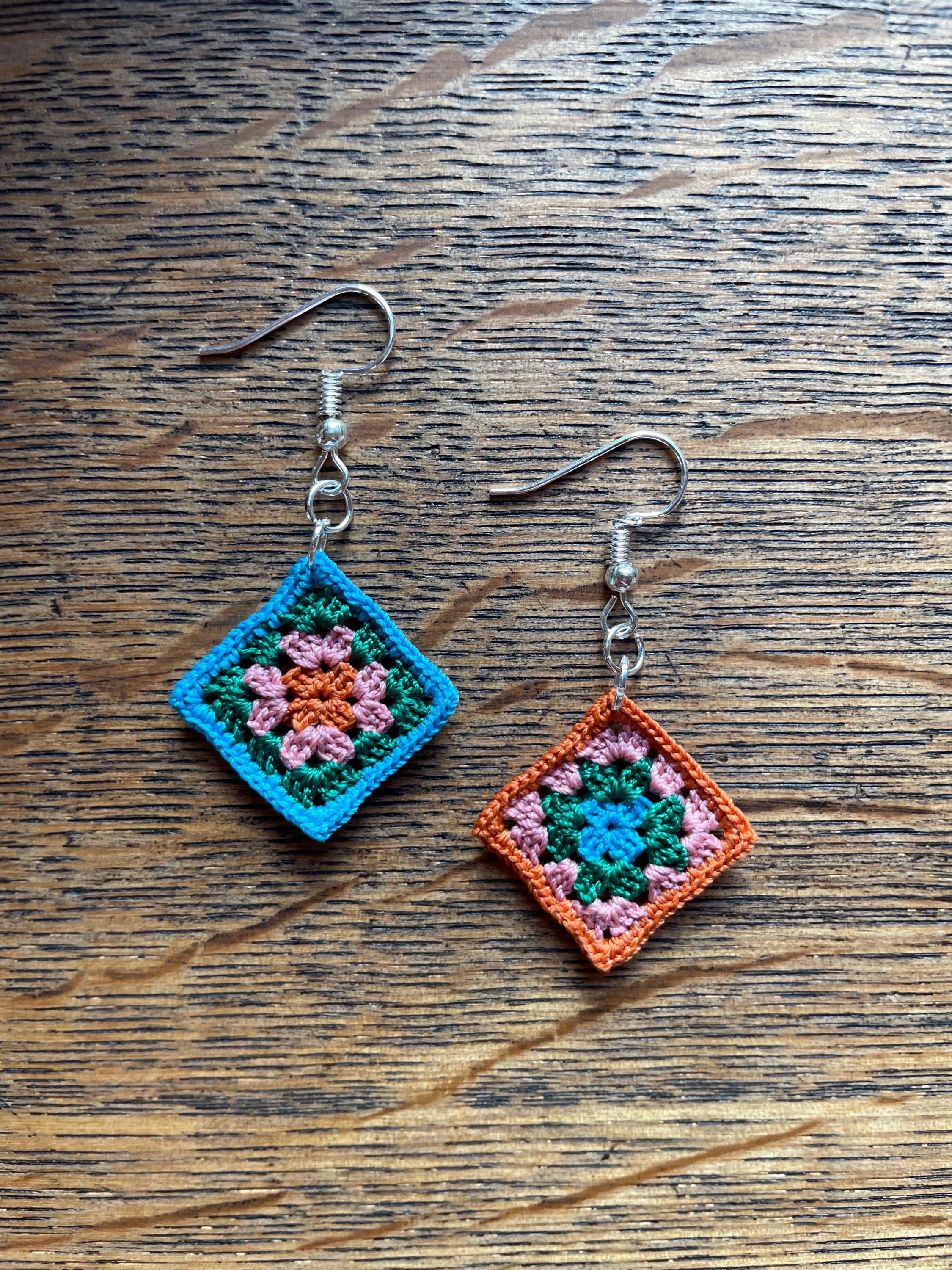 Micro Crochet Asymmetrical Granny Square Earrings, Fun and Unique ...