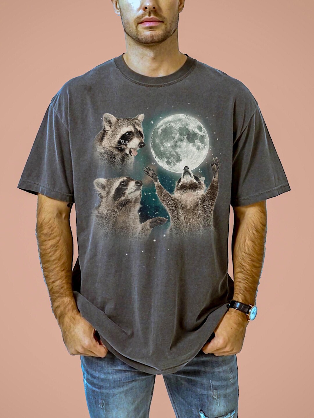 Three Raccoons Howling at Moon Vintage Meme Shirt. Comfort Colors ...