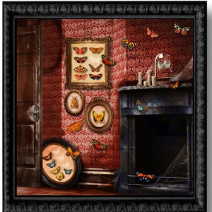 Escape Butterfly Moth Beetle Ghost Haunted House Print Art Surreal ...