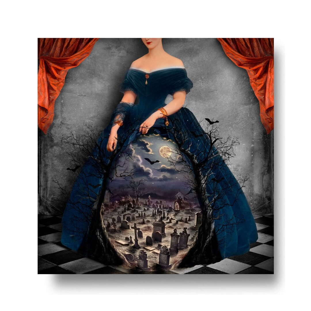 Graveyard Gown Ghost Haunted House Print Art Surreal Cemetery Gothic ...