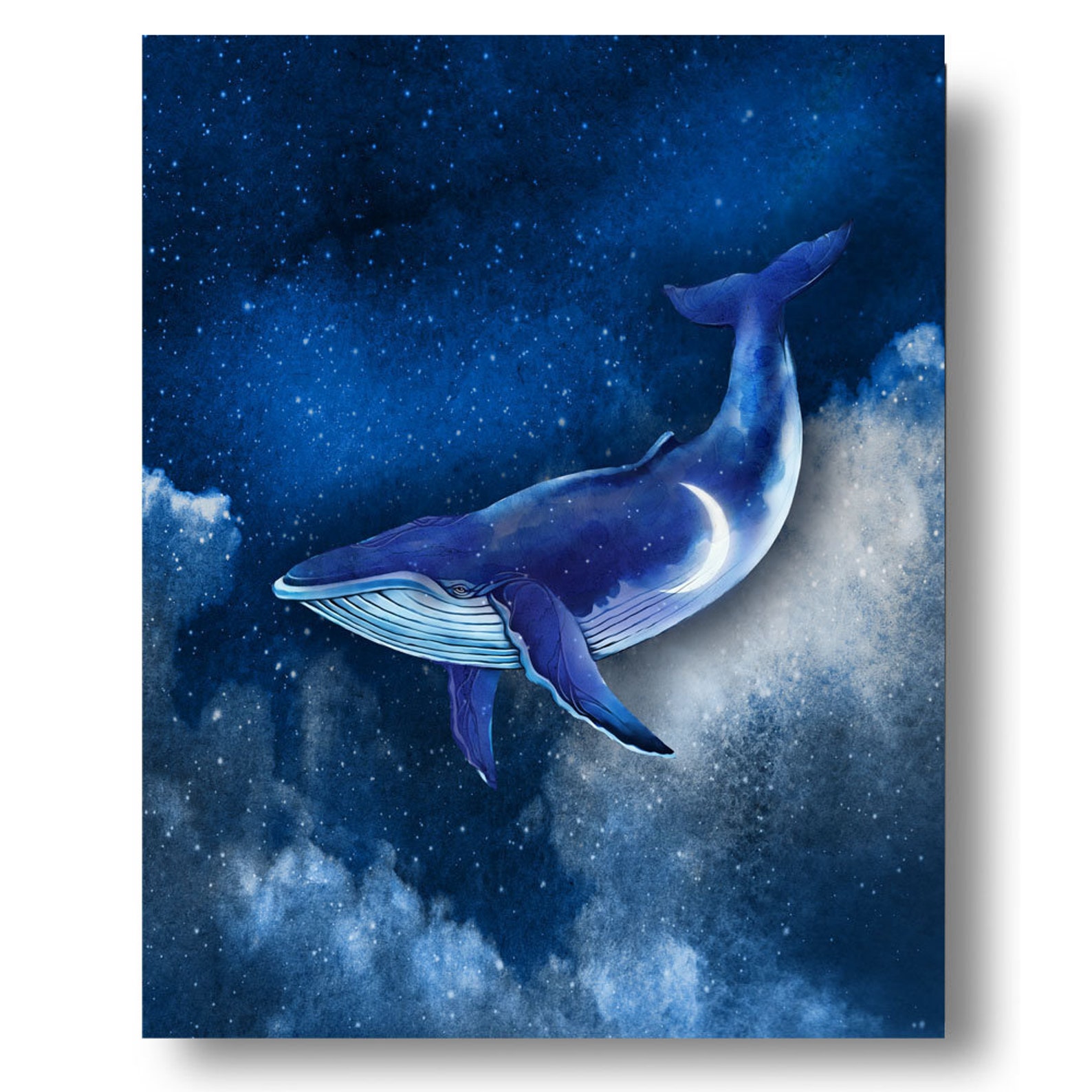 Humpback Blue Whale Moon Sky Print Art Night Surreal Home Decor Star ...