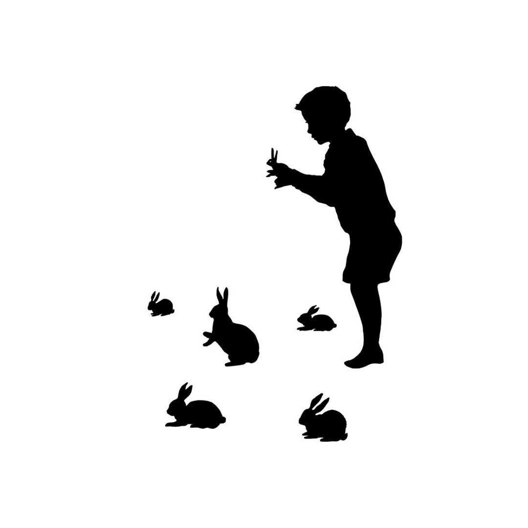 Rabbit Shadow Puppet Silhouette Print Black and White Rabbits Bunny ...