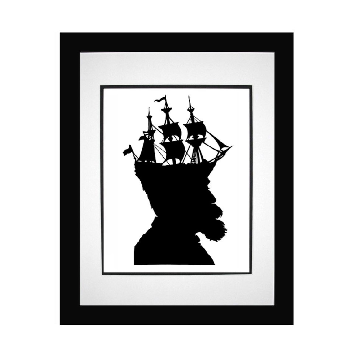 The Captain Nautical Silhouette Print Pirate Ship Black and | Etsy