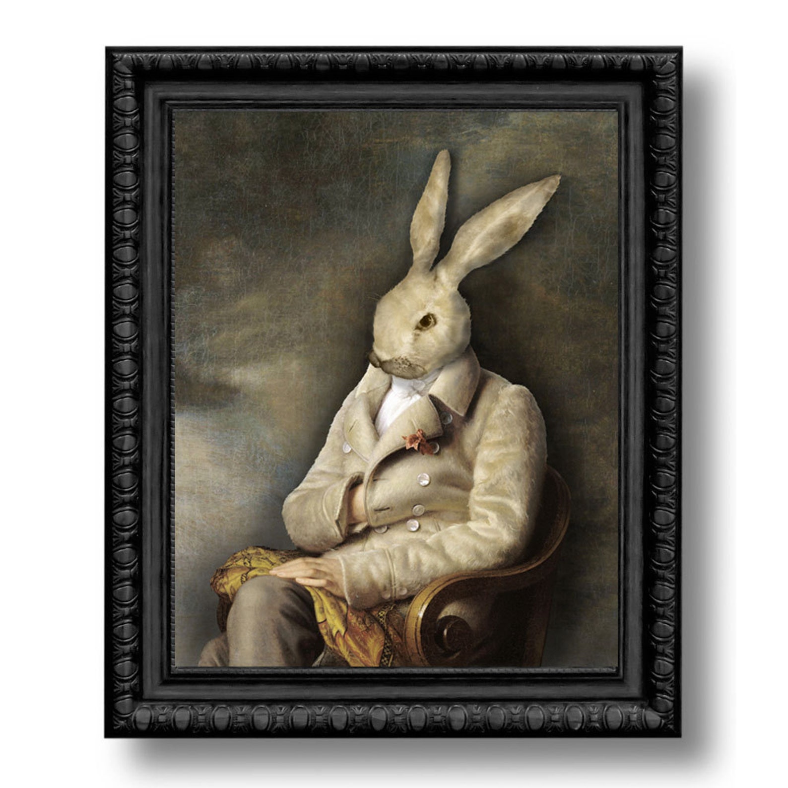 White Rabbit Portrait Print Art Surreal Home Decor Bunny Hare Grey Fur ...