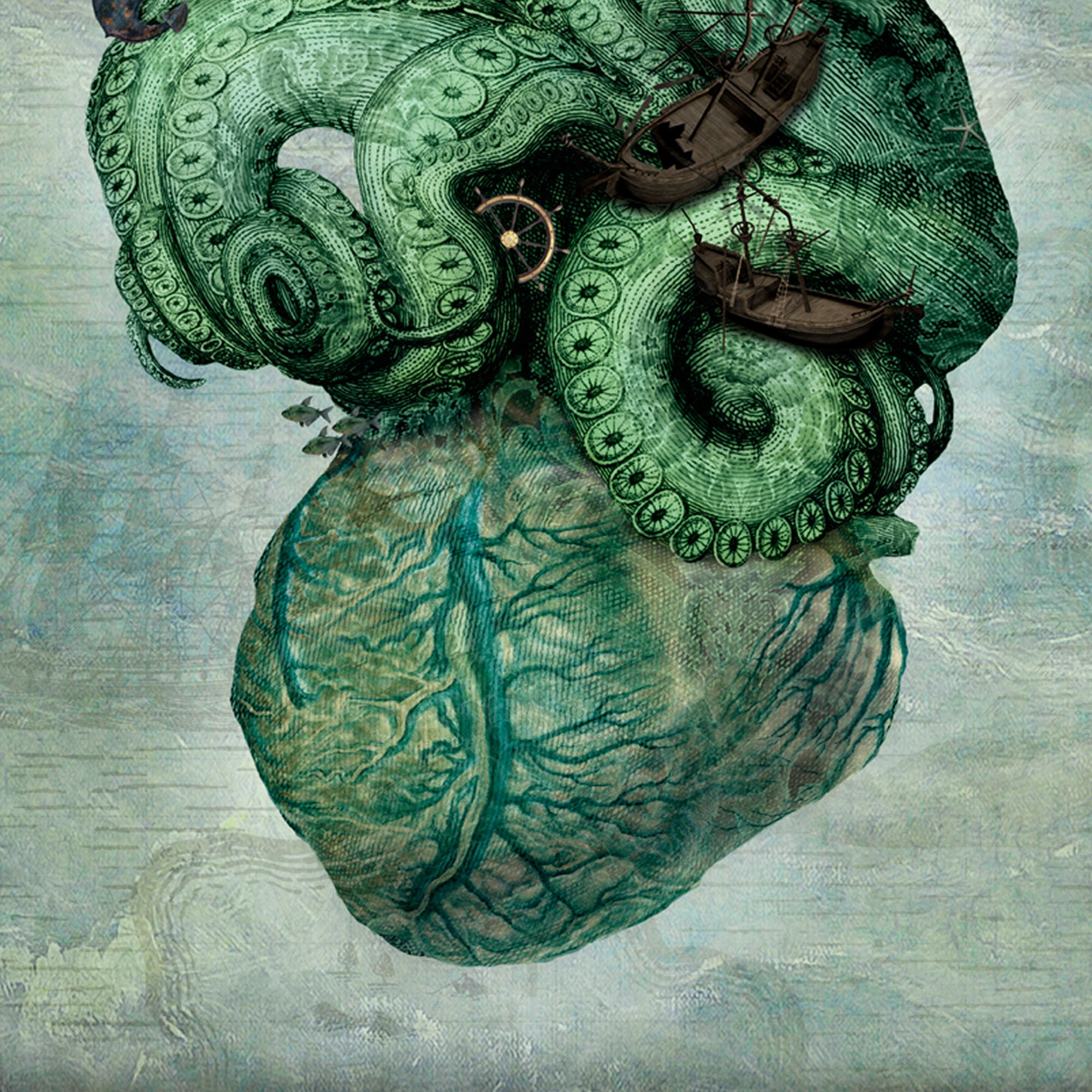 Octopus Shipwrecked Heart Anatomy Sea Serpent Nautical | Etsy