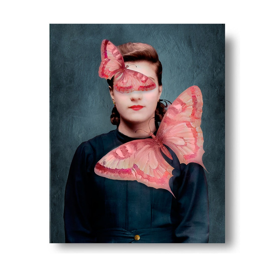 Mariposa Pink Butterfly Portrait Print Art Blue Surreal Moth Blue - Etsy