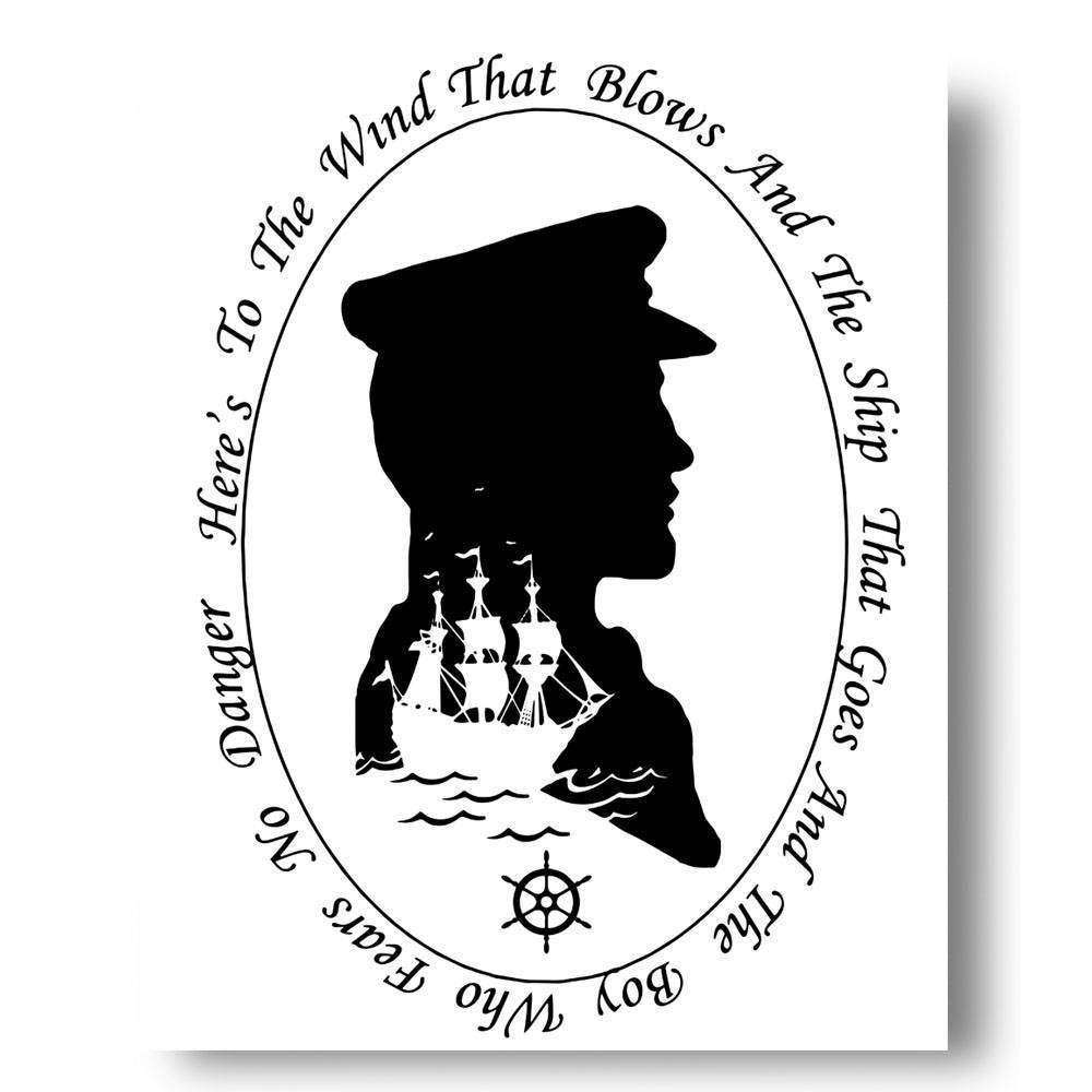 The Sailor Nautical Silhouette Print Pirate Ship Black and White Beach ...
