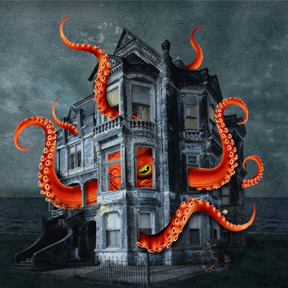Octopus House Nautical Portrait Print Digital Art Surreal Home | Etsy