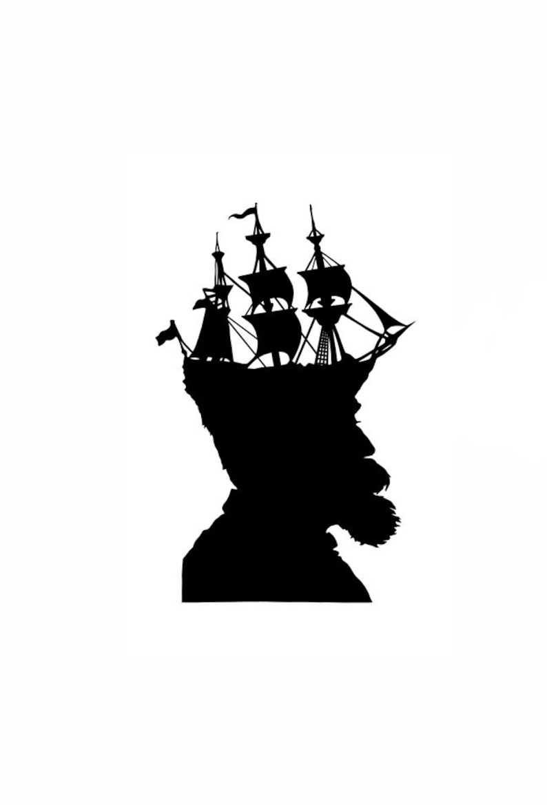 The Captain Nautical Silhouette Print Pirate Ship Black and - Etsy