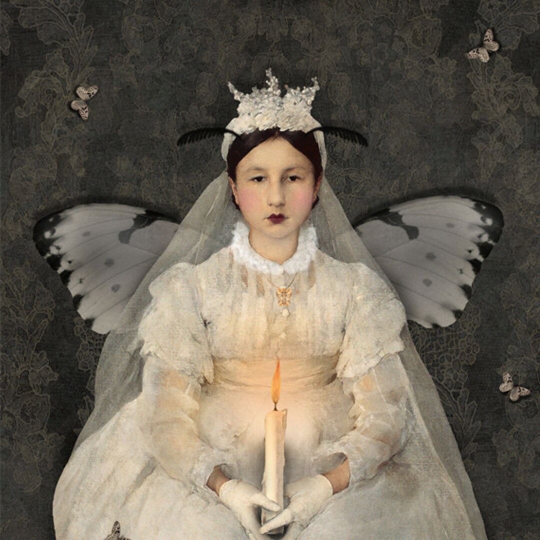 Moth Bride Portrait Print Art Butterfly Wedding White Surreal Home ...