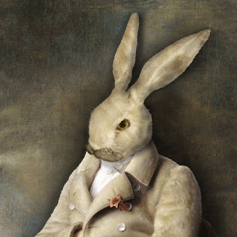 White Rabbit Portrait Print Art Surreal Home Decor Bunny Hare - Etsy