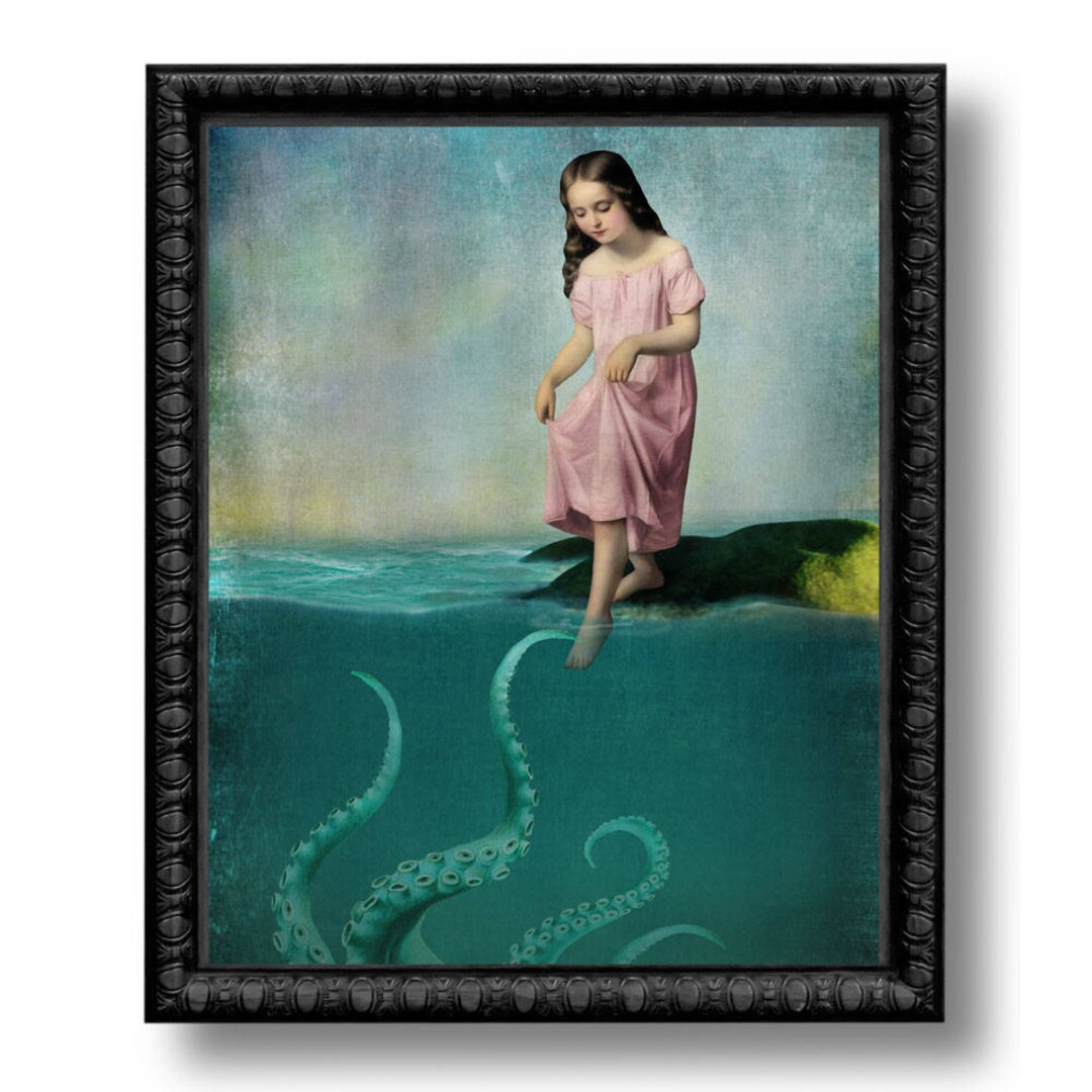 Octopus Squid Ocean Nautical Print Art Surreal Home Decor Beach House ...
