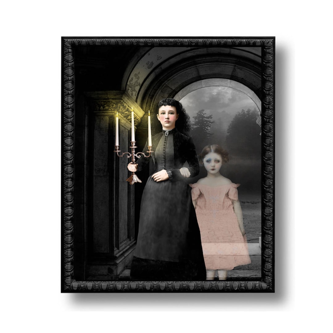 The Ghost Governess Black Haunted House Print Art Grey Surreal Home ...