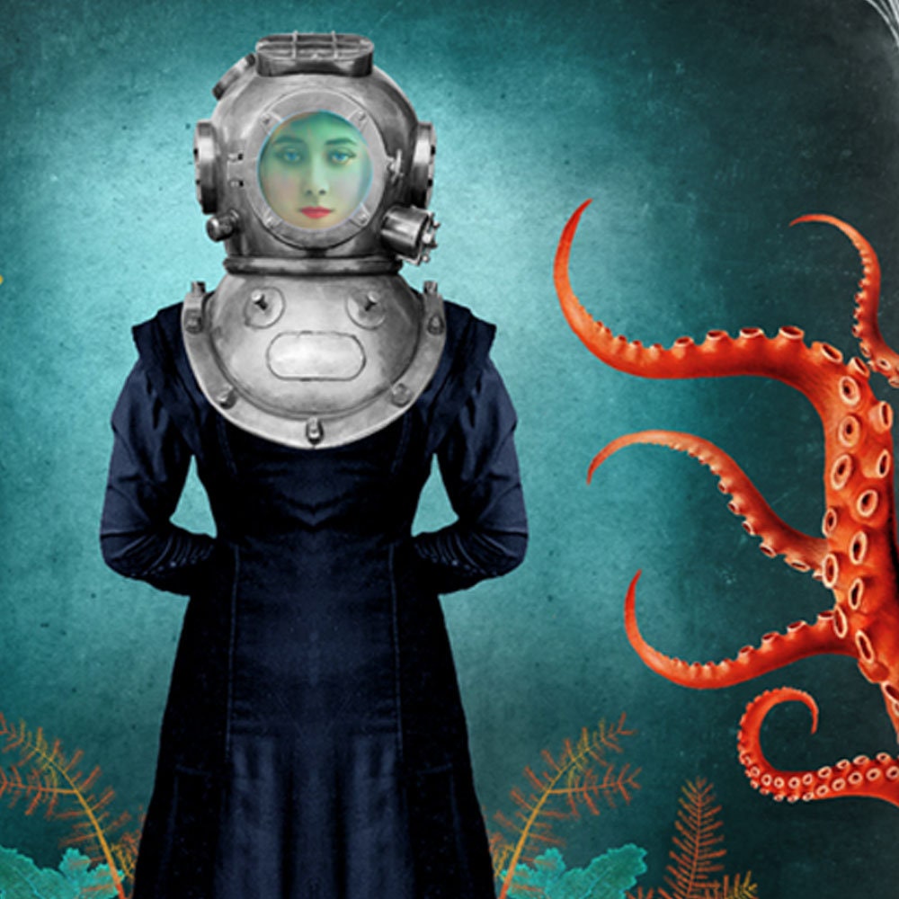 Deep Sea Diver Octopus Nautical Print Digital Art Surreal | Etsy