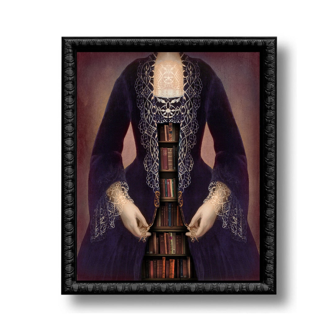 Library Books Dress Portrait Art Print Surreal Portrait Bookstore Decor ...