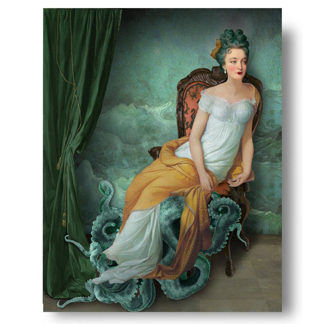 Octopus Tentacles Squid Sea Siren Mermaid Nautical Portrait Green Blue ...