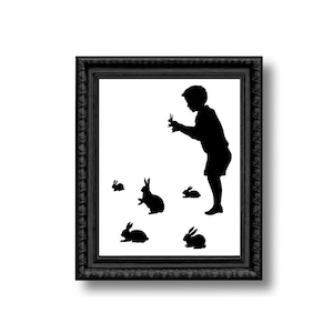 Rabbit Shadow Puppet Silhouette Print Black and White Rabbits Bunny ...