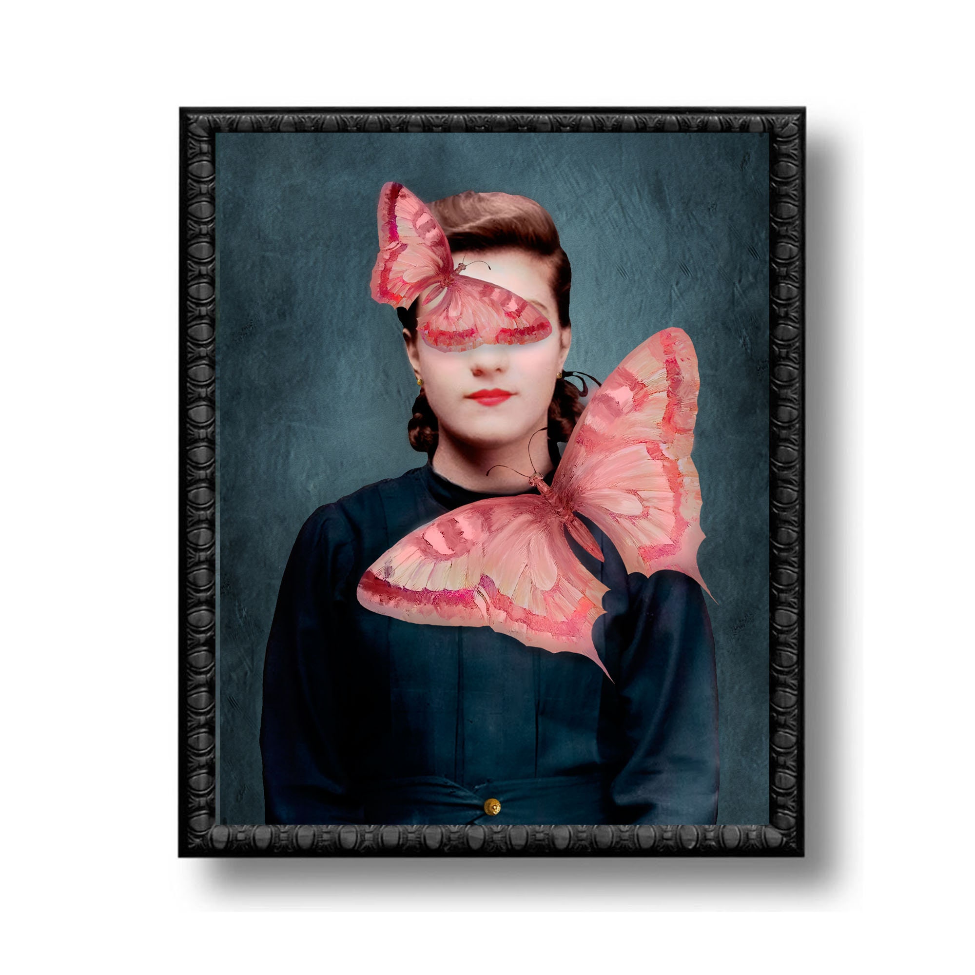 Mariposa Pink Butterfly Portrait Print Art Blue Surreal Moth Blue - Etsy