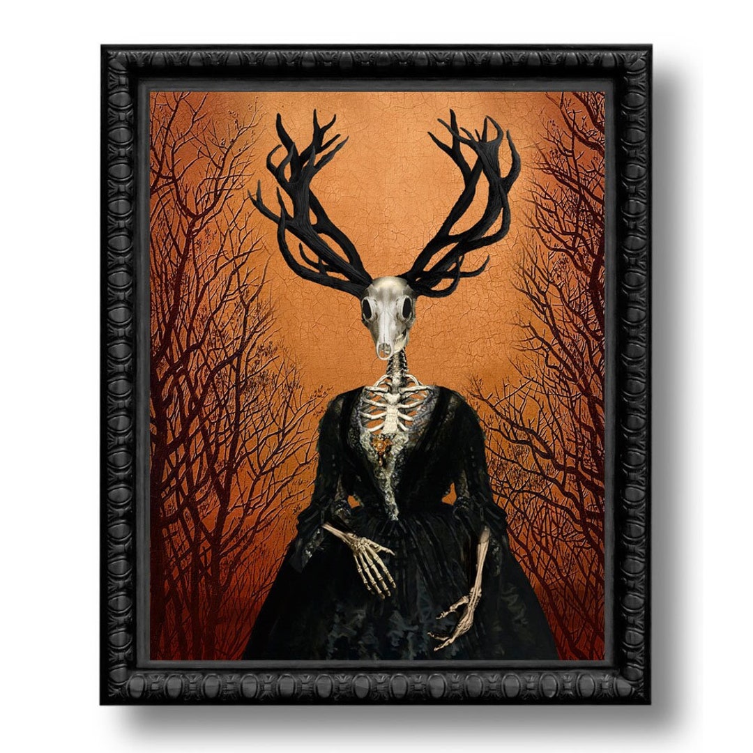 Antler Queen Wendigo Deer Woodland Portrait Art Print Surreal Stag ...