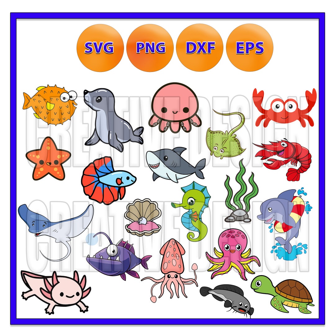 Sea Creatures SVG Bundle, Sea Animals SVG, Seahorse SVG, Crab Svg, Fish ...