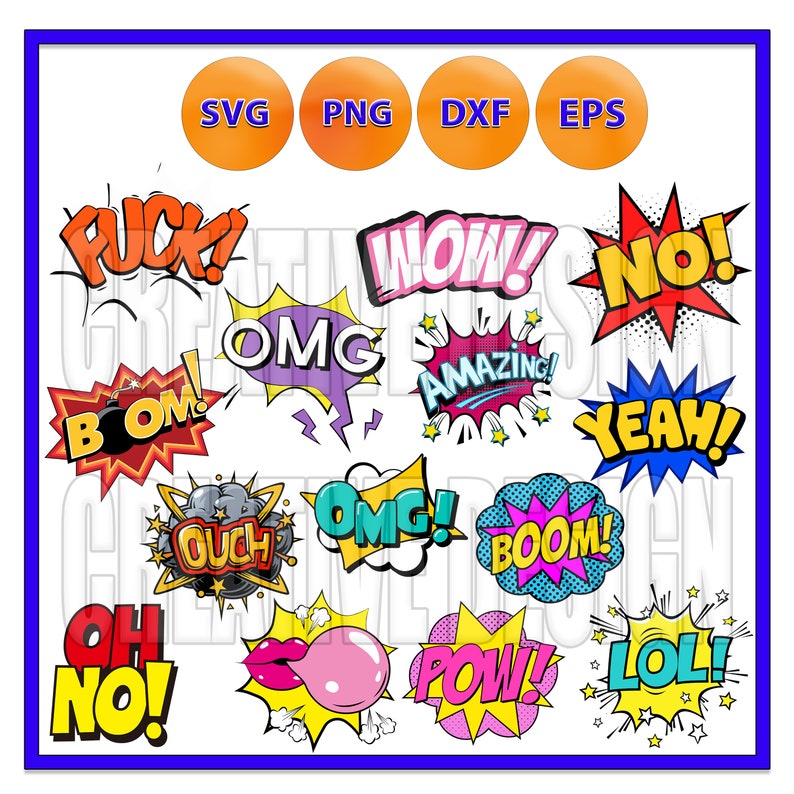 Comic Style Action Bubbles SVG Clipart Comic Cartoon Style PNG Bundle ...