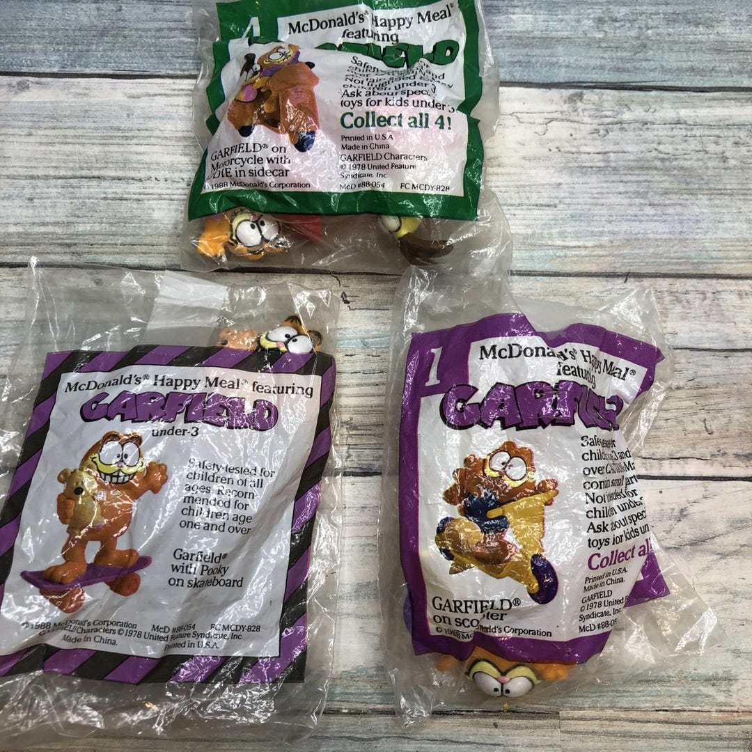 Garfield Mcdonalds Happy Meal Sealed Toy Lot 1988 3x Scooter Skateboard ...