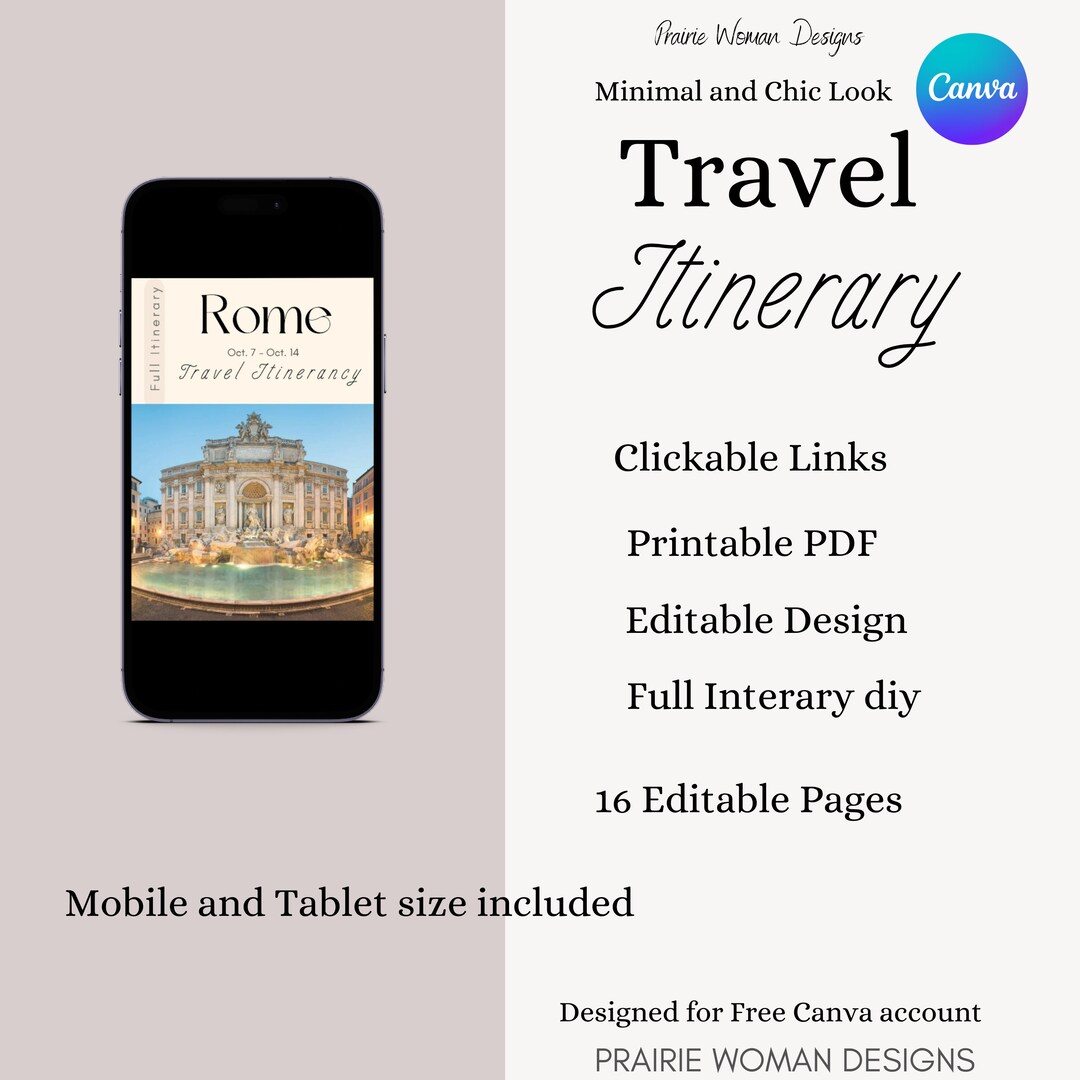 Travel Itinerary Template Minimal Aesthetic Planner Ipad, Tablet ...