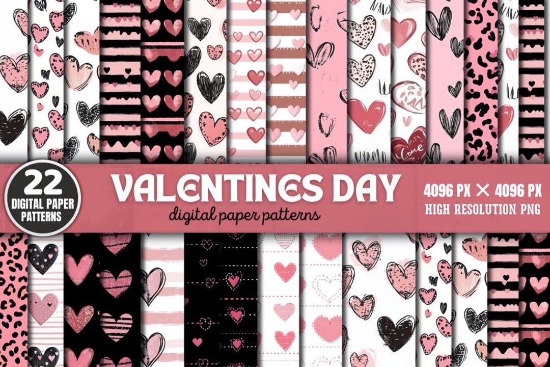 Valentines Day Digital Papers PNG Bundle Graphic , Valentine's Day ...