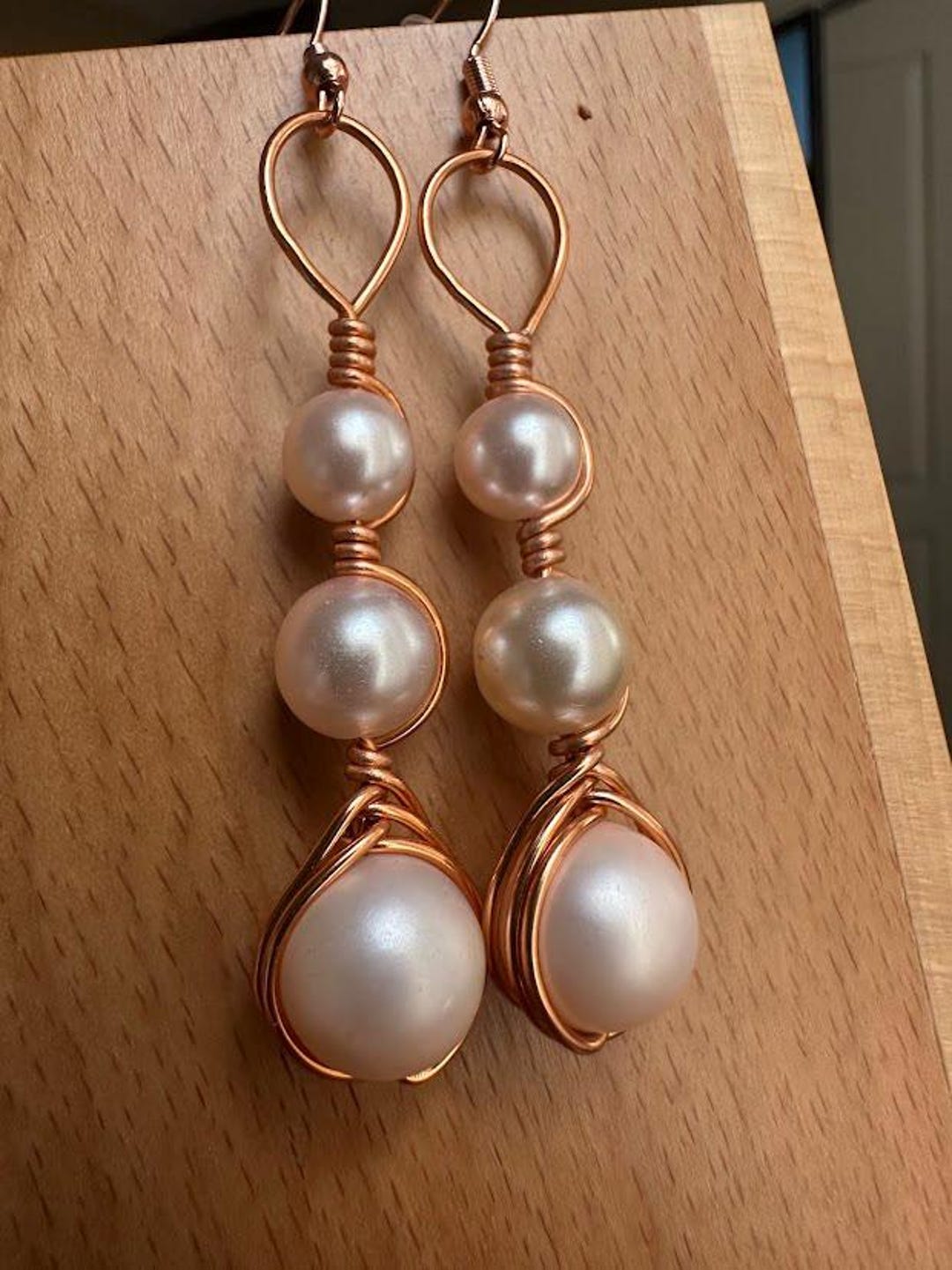 Rose Gold Herringbone Earrings | Handmade Copper Wire-wrapped Earrings ...