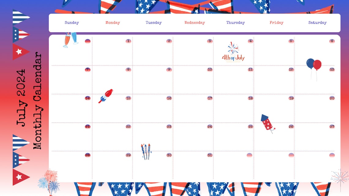 Printable Digital Download Fourth of July Themed Calendar | Instant ...