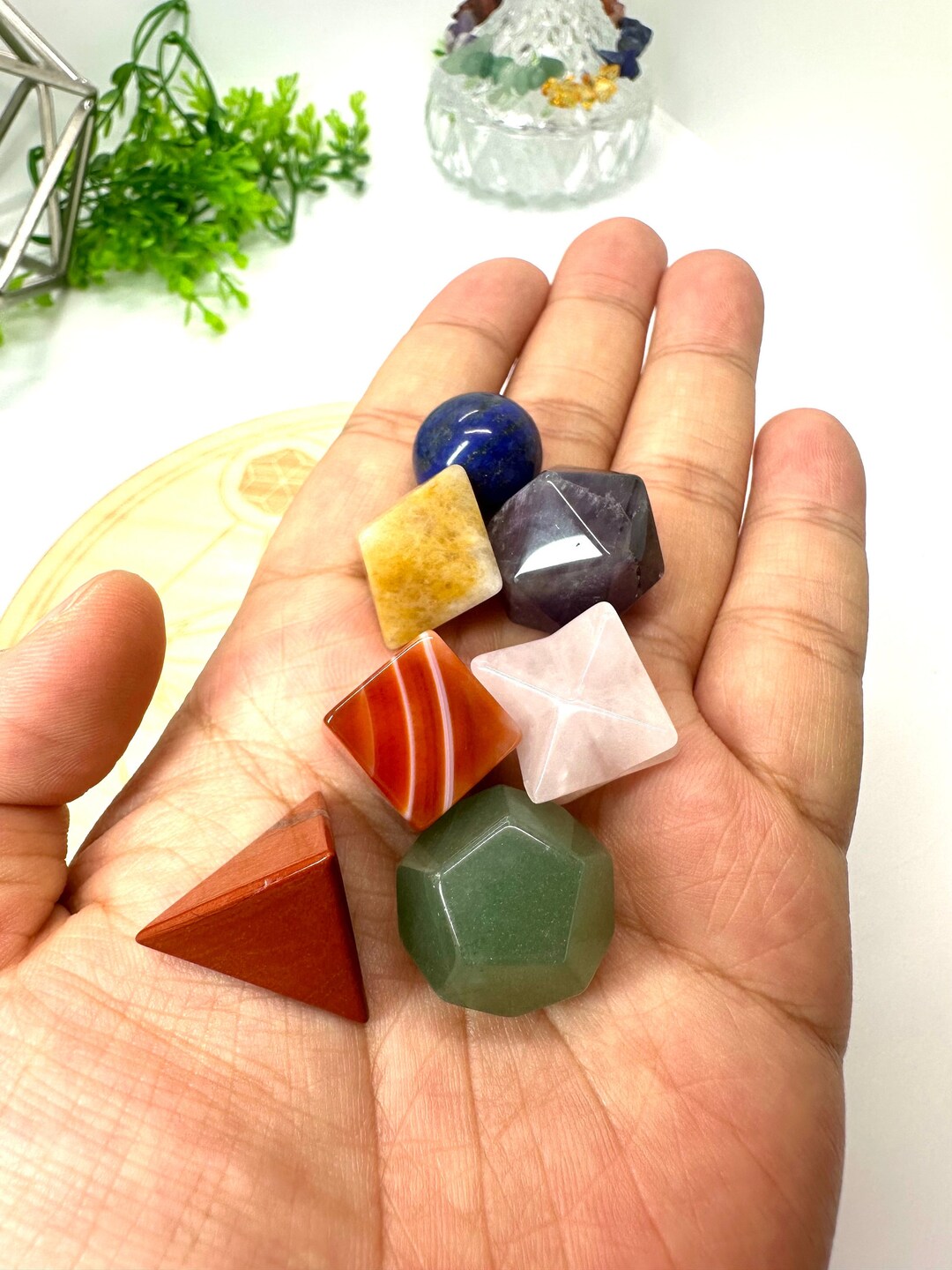 Crystal Chakra Set With Various Shapes Wooden Grid Merkaba, Tetrahedron ...