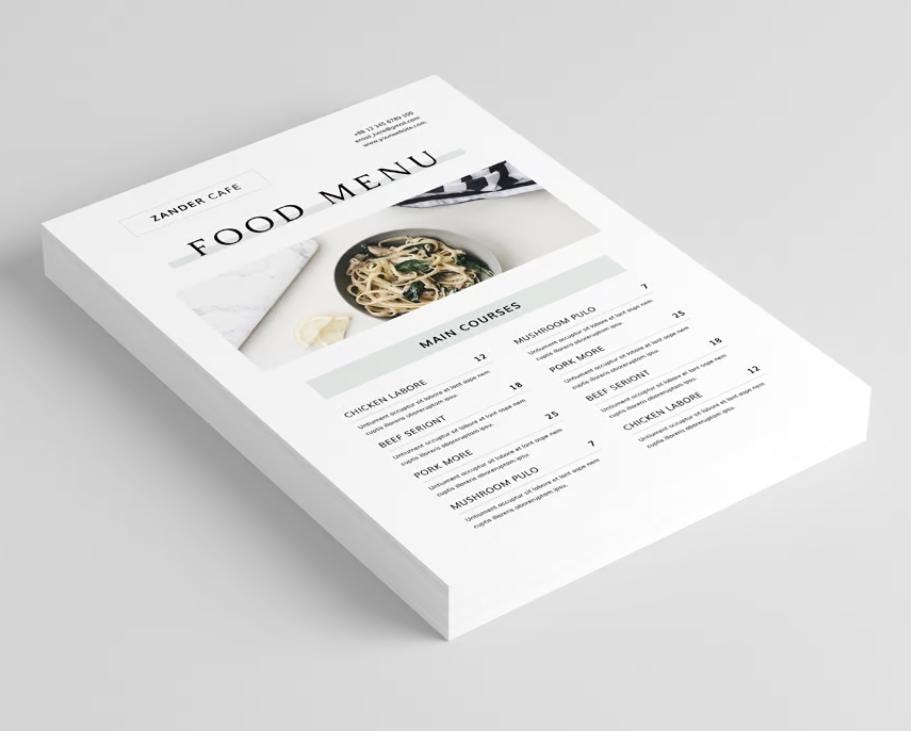 Printable Restaurant Menu Template: Food Menu Design (word, Indesign ...