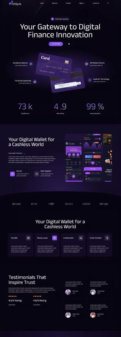 Fintech Startup and Digital Wallet Elementor Template Kit, Responsive Web Studio Design ...