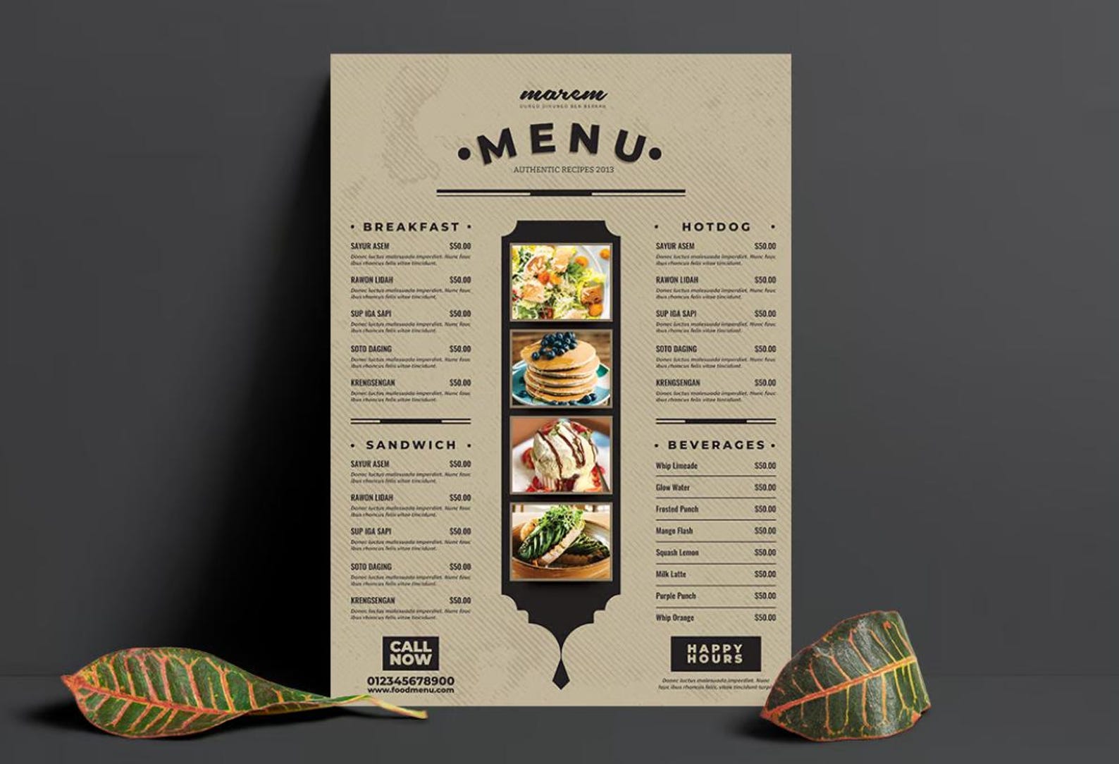 Restaurant Menu Template: Customizable Food Menu, A4 Size (PSD File) - Etsy