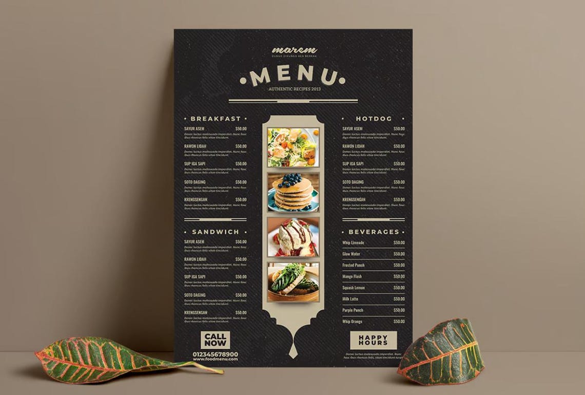 Restaurant Menu Template: Customizable Food Menu, A4 Size (PSD File) - Etsy